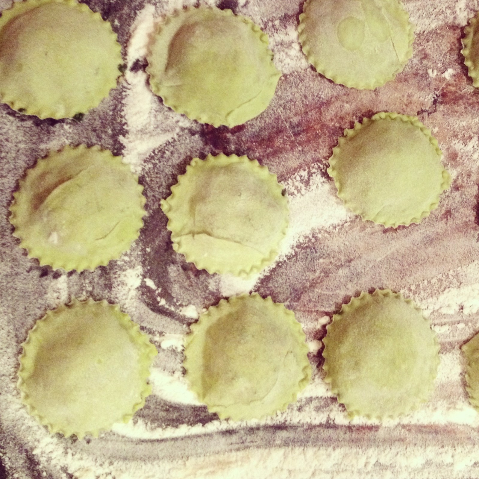 ravioli with broccoli, pine nut and mushroom filling with creamy ...